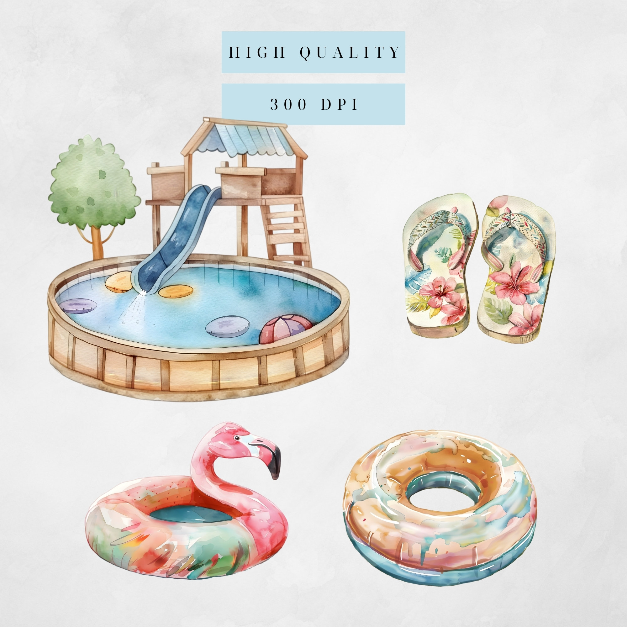 Summer Time Clipart, Summer Pool Party Clip Art, Flamingo Pool Float ...