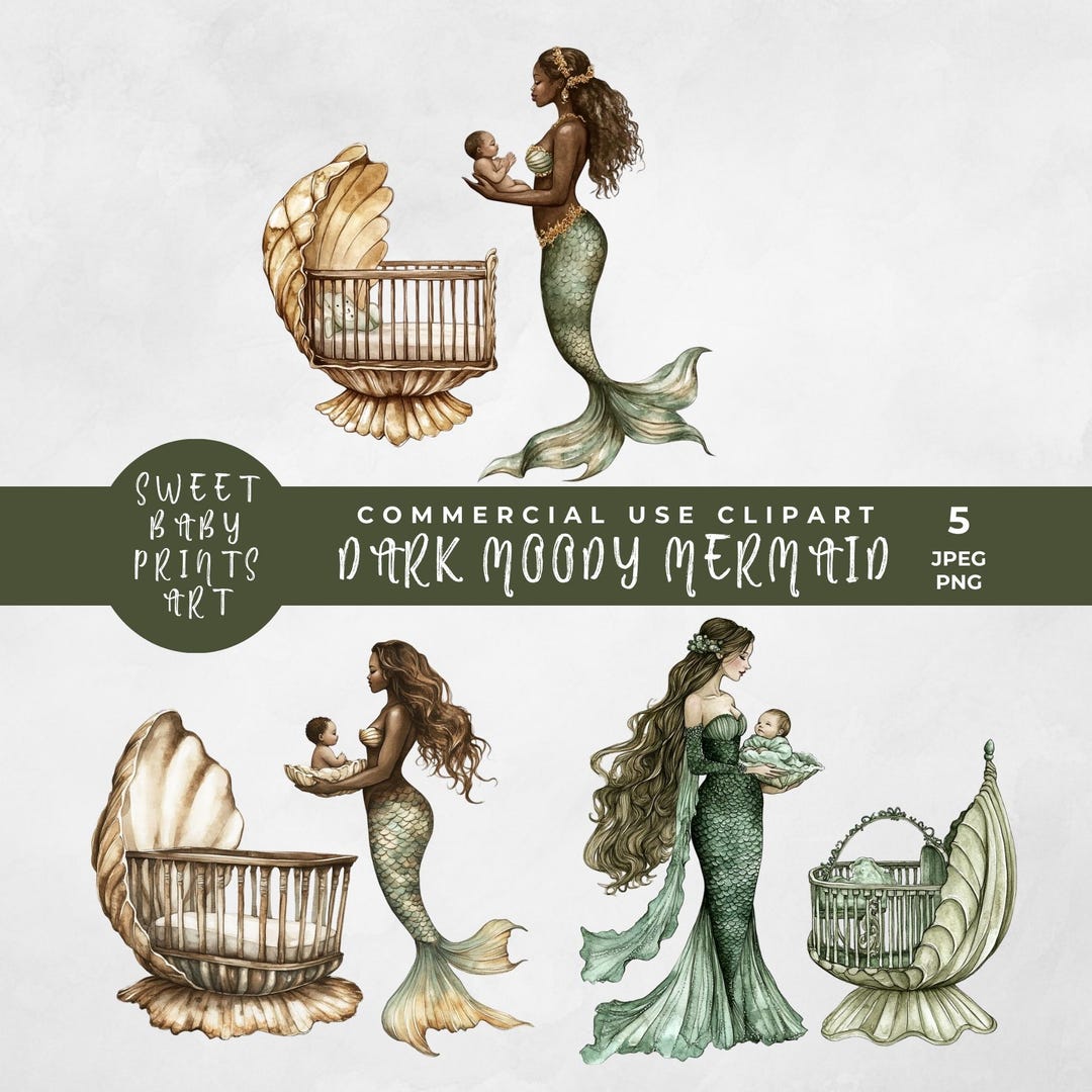 Dark Moody Mermaids, Beautiful African American Mermaid With Babies for ...