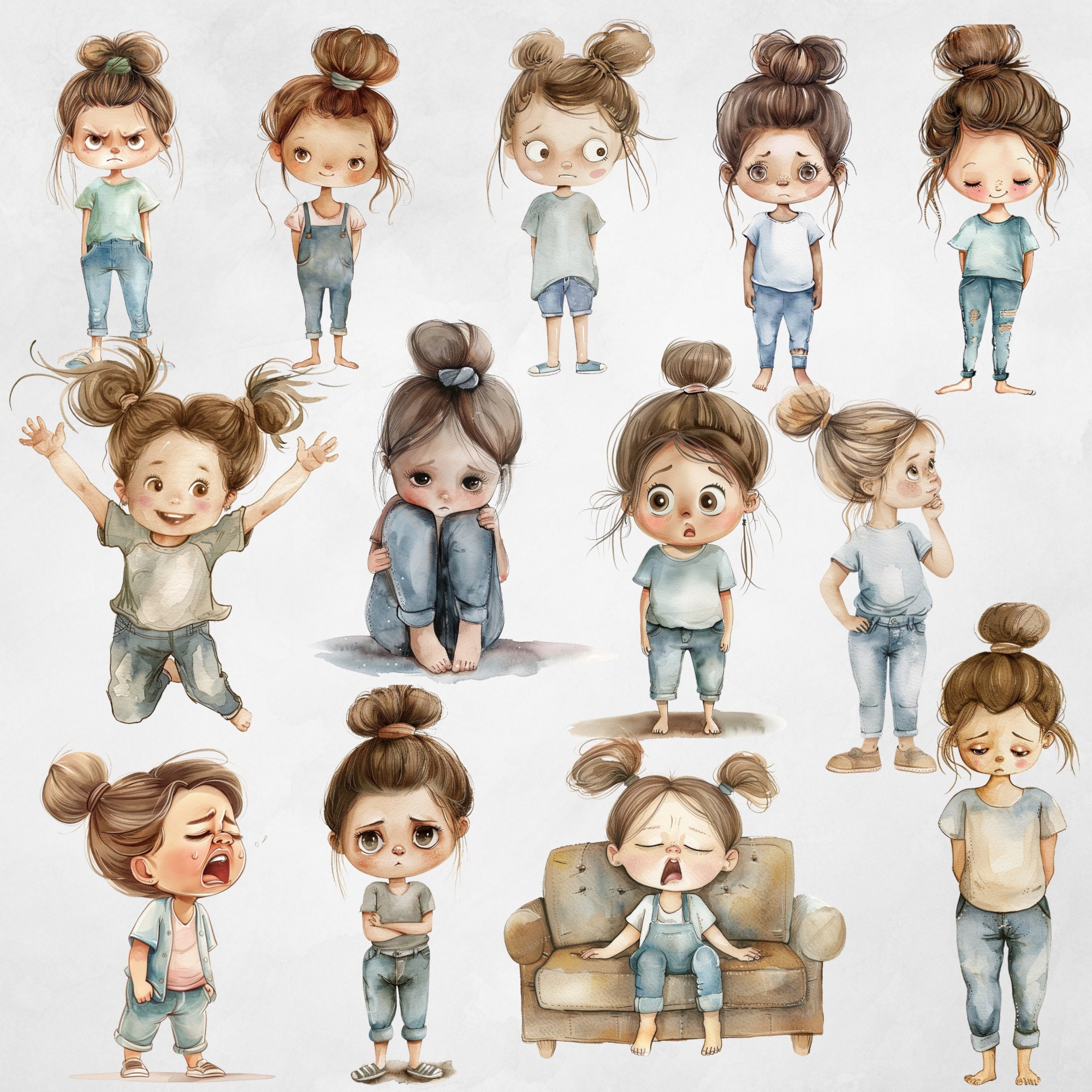 Emotions & Facial Expressions Clipart Chibi Style for Girls Educational ...