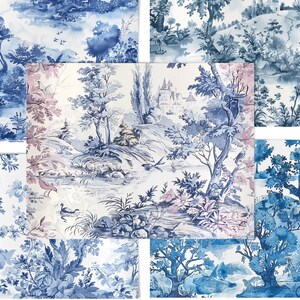 Blue Toile Digital Paper, Digital Download Scrapbooking Paper, Junk ...