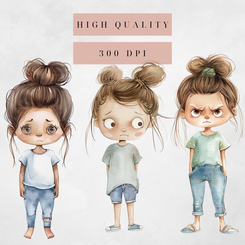 Emotions & Facial Expressions Clipart Chibi Style for Girls Educational ...
