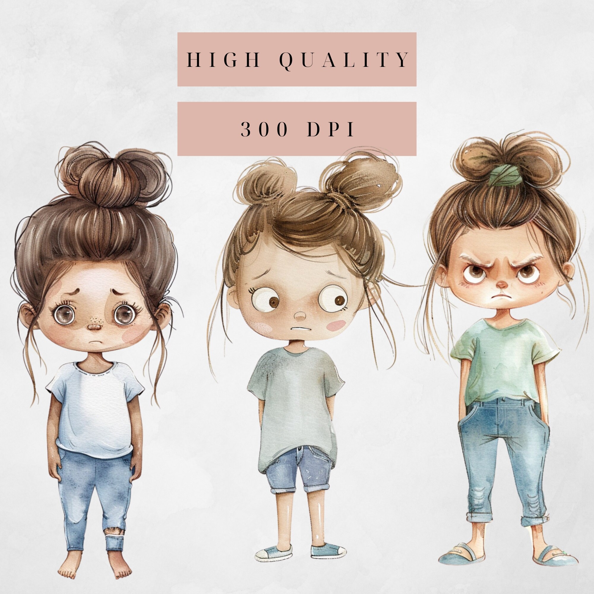 Emotions & Facial Expressions Clipart Chibi Style for Girls Educational ...