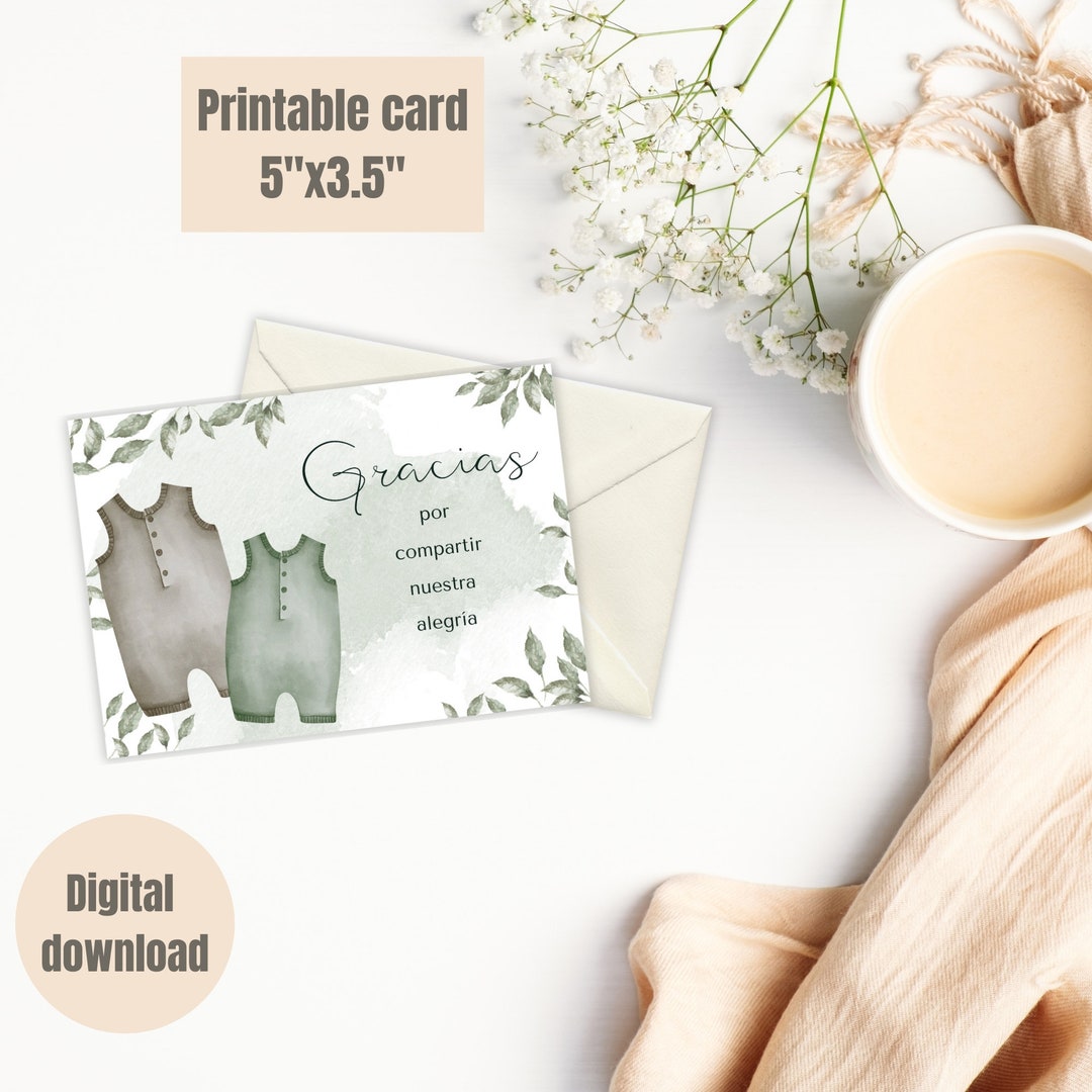 Printable Spanish Baby Shower Thank You Card, Baby Greeting Card ...