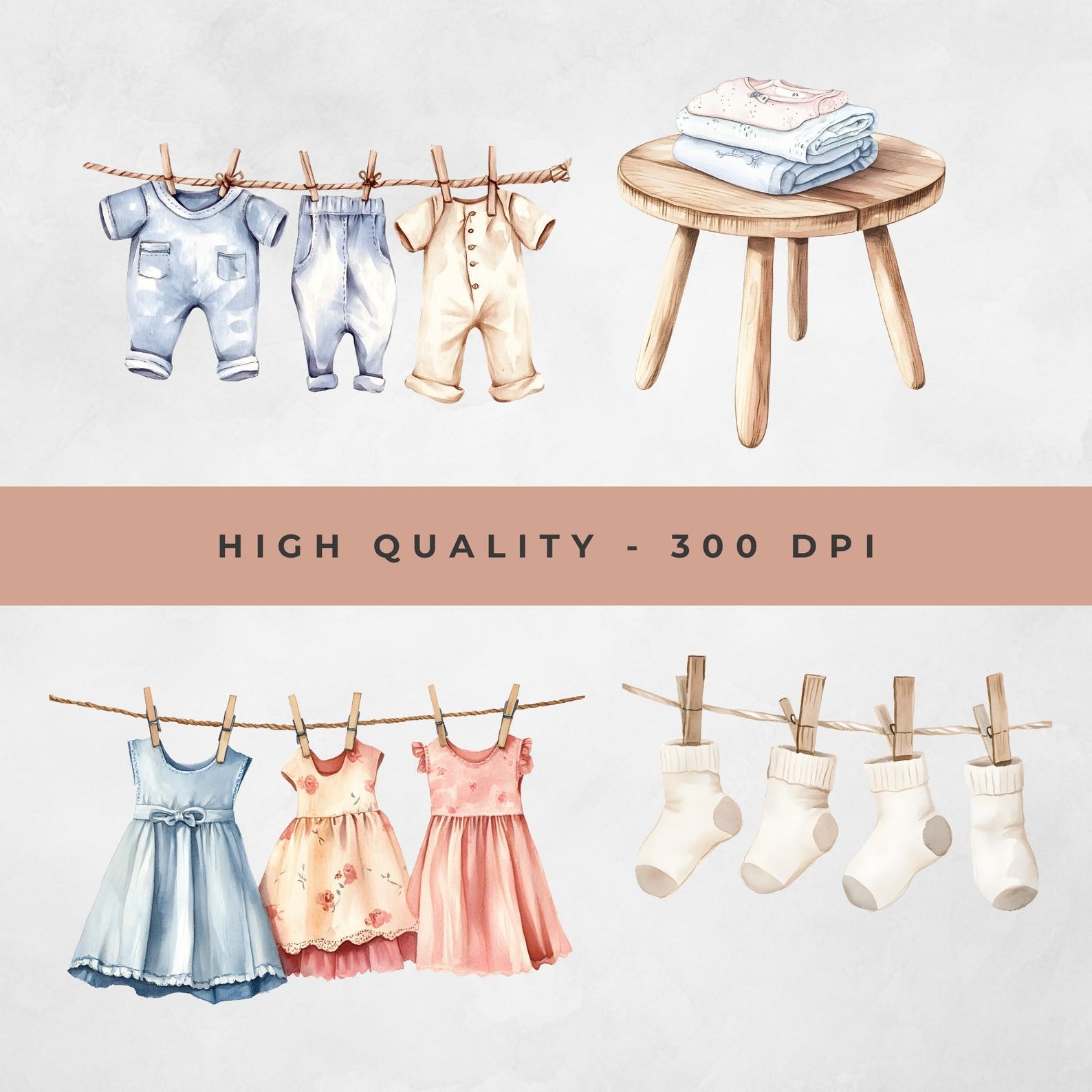 Baby Clothes Line Clipart Watercolor Newborn Clothesline Clip Art ...