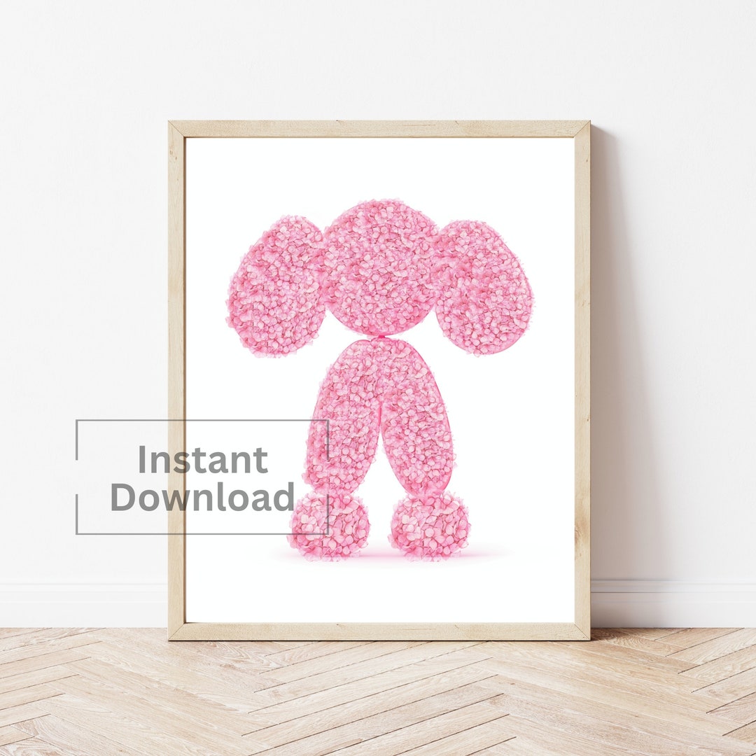 Balloon Dog Wall Art Printable, Floral Pink Balloon Dog Print, Dog ...