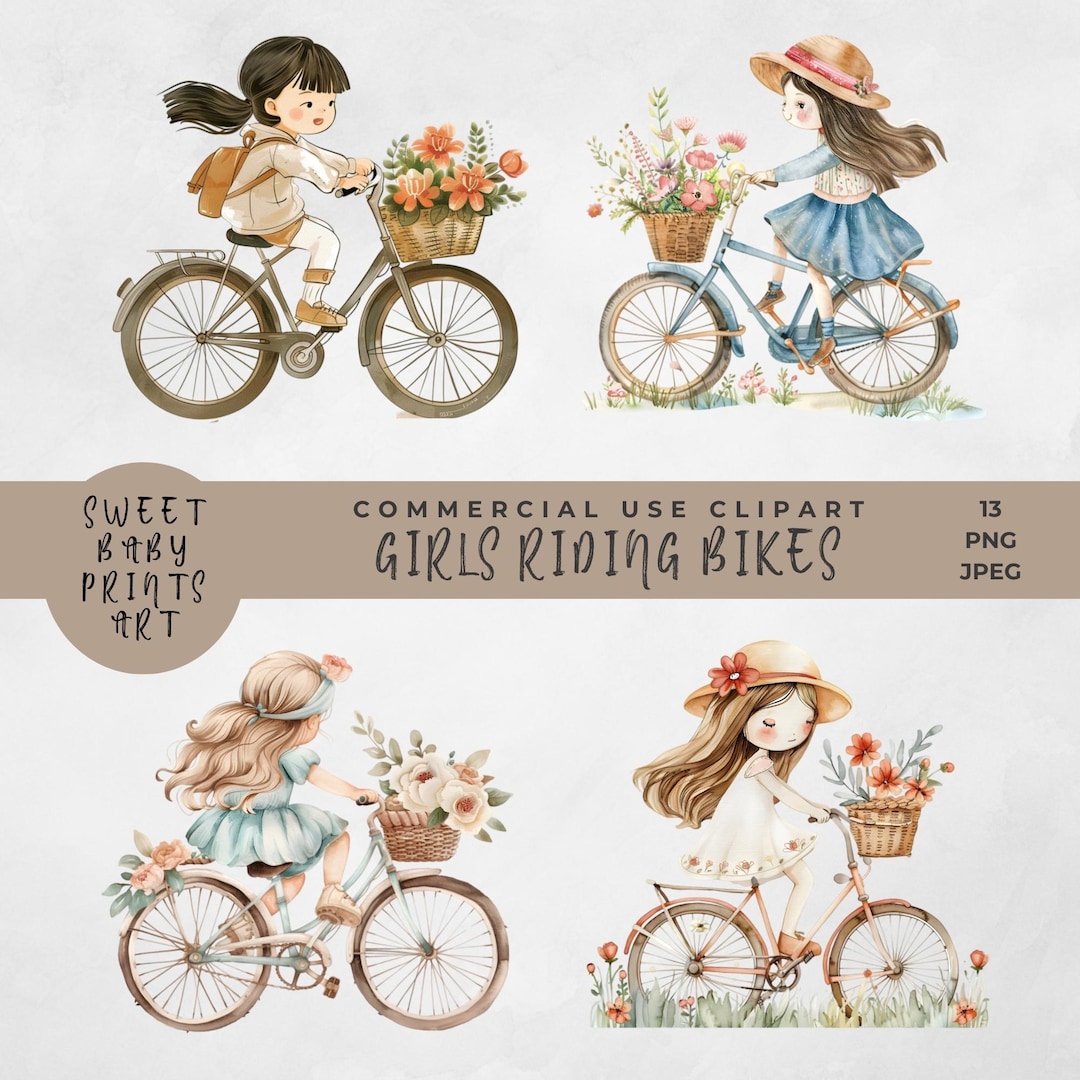 Girl Riding Bike Clipart, Girls and Bicycles, Girls From Different ...