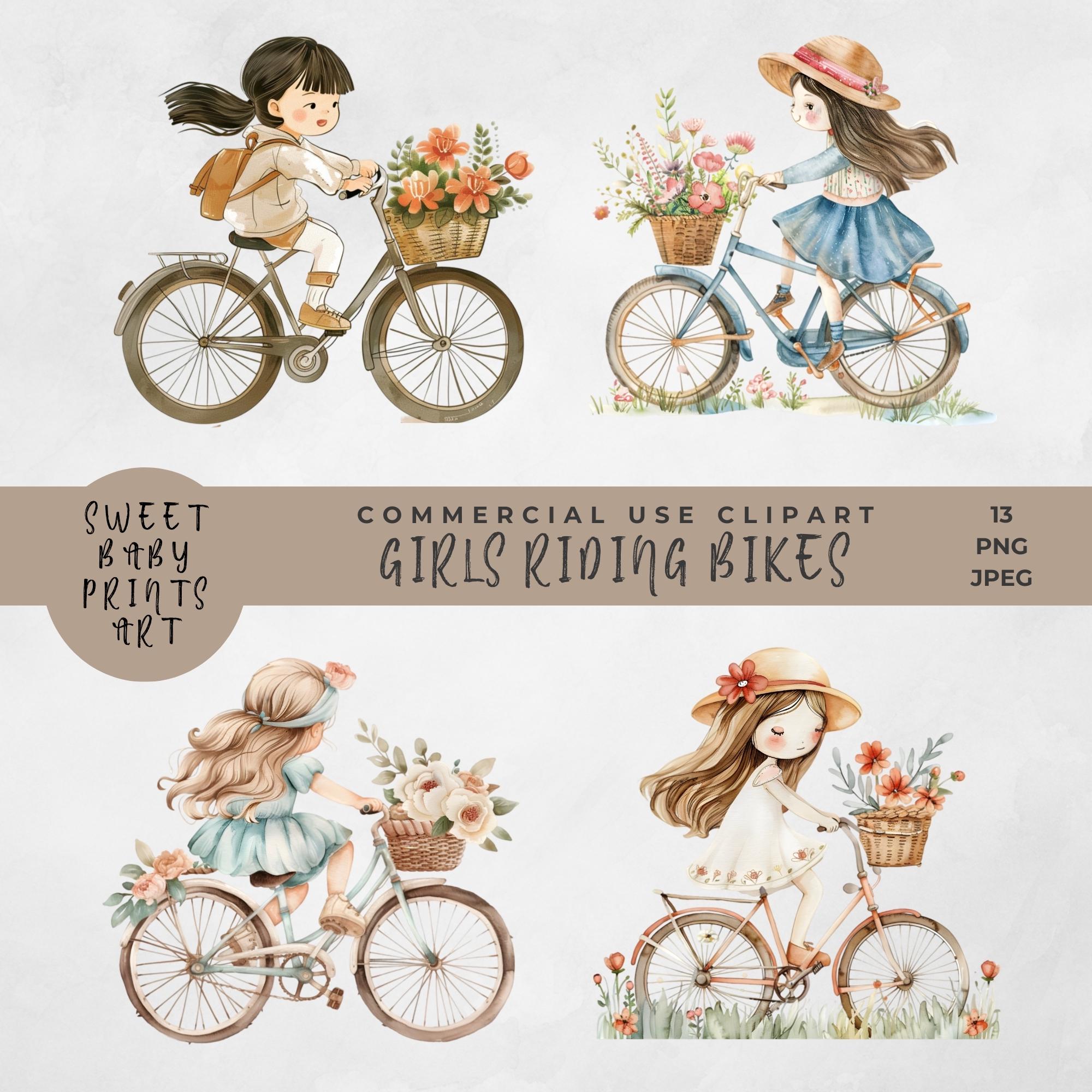 Girl Riding Bike Clipart, Girls and Bicycles, Girls From Different ...