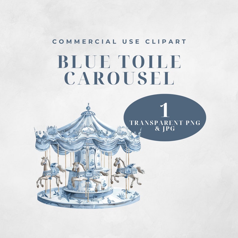 Blue Toile Clipart of Carousel for Kid's Room or Nursery and Baby ...