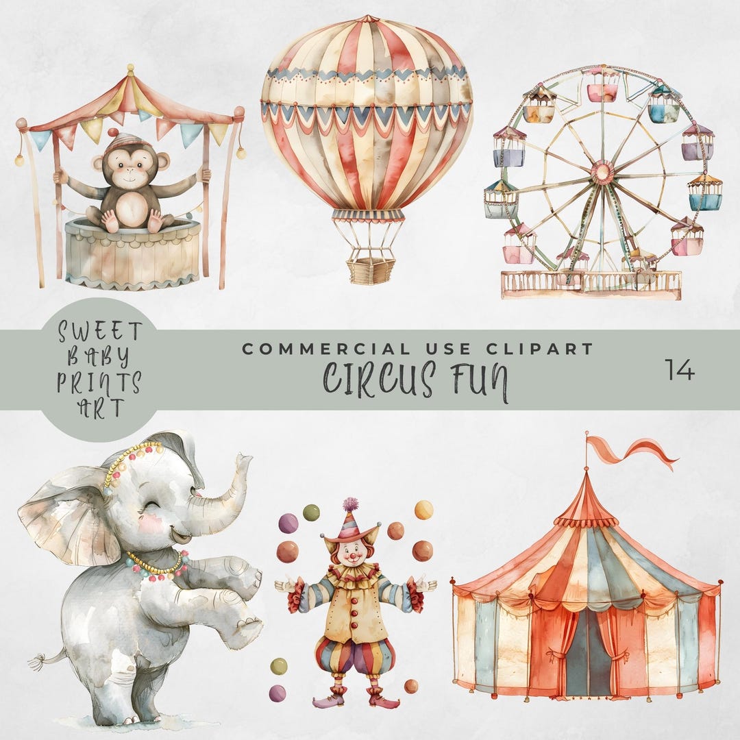 Vintage Circus Clipart, Watercolor Circus Tent Elephant Images, Circus ...
