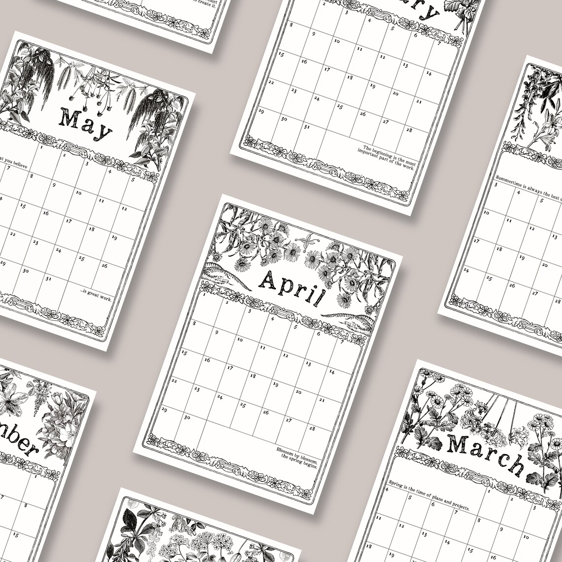 2024 Printable Calendar Whimsical, Vintage, Botanical Art, Witch ...