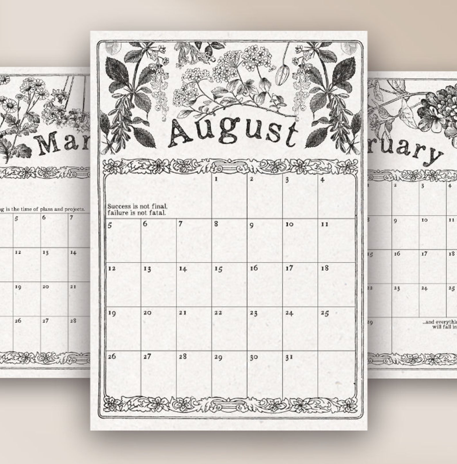 2024 Printable Calendar Whimsical, Vintage, Botanical Art, Witch ...