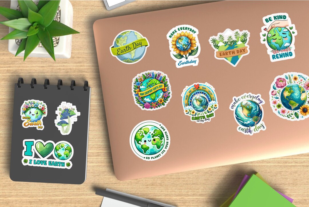 EARTH DAY STICKER Set Vinyl Water Resistant Laptop Stickers Journal ...