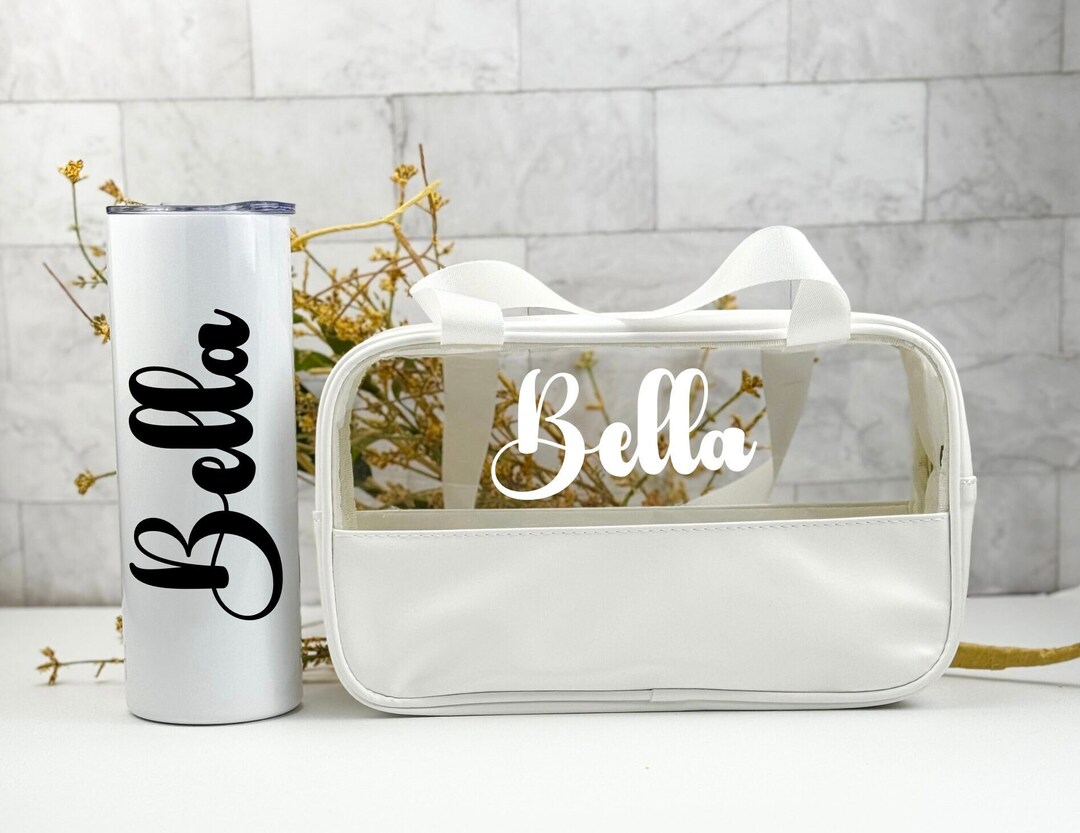 Clear Name POUCH WHITE With Personalized Stainless Steel TUMBLER Set ...