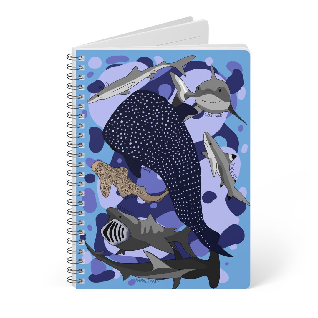 Shark A5 Notebook, Fun Shark Design Notebook, Shark Stationary, Shark ...