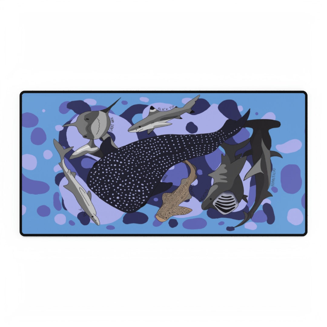 Shark Desk Mat, Fun Shark Design Desk Mat, Marine Lover Gift, Ocean ...