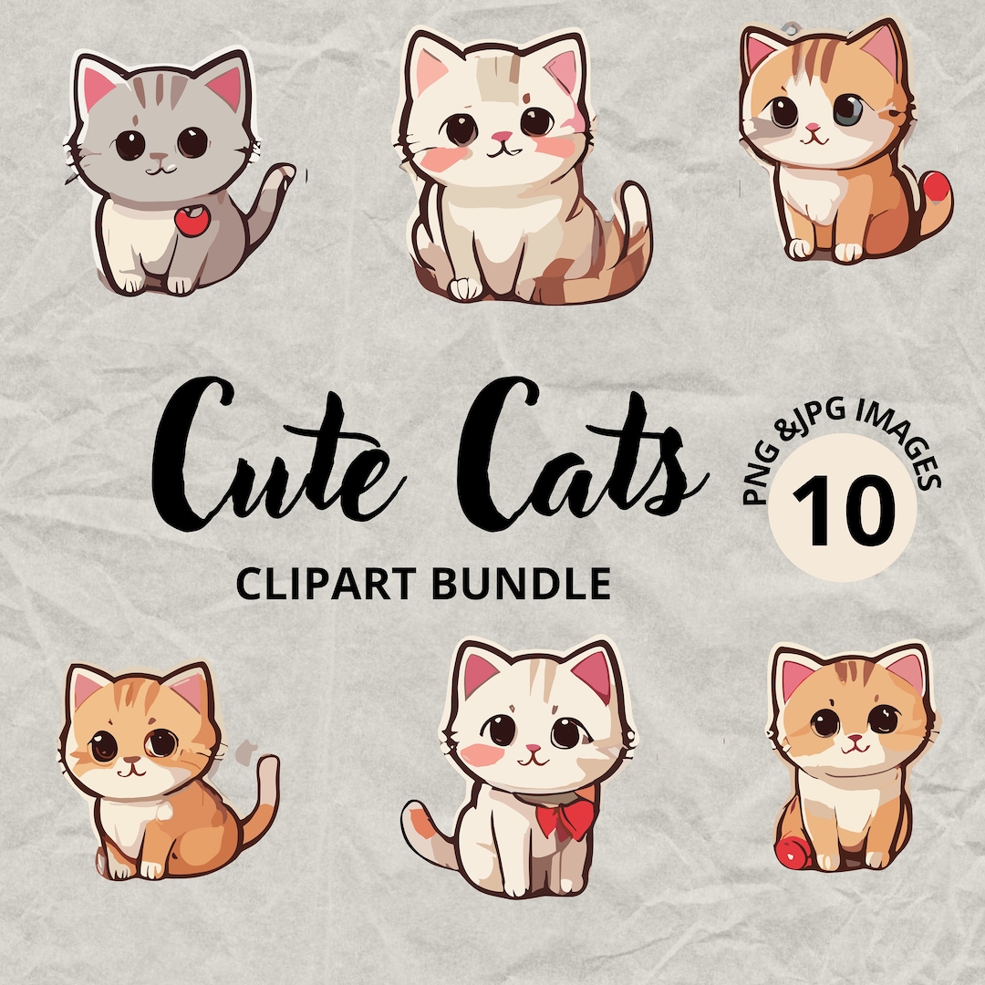 Cats Clipart Bundle 10 PNG & JPG Cute Cats PNG Perfect for Card Making ...