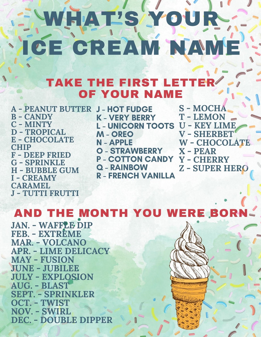 What is Your Ice Cream Name Game? - Etsy