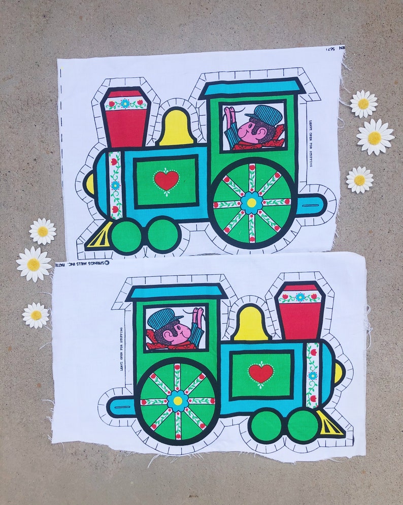 Vintage Colorful Monkey Train Throw Pillow Fabric Set of 4 Cut Pieces ...