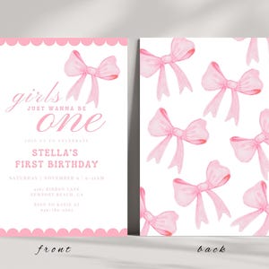 Editable Pink Bow Birthday Invitation, Bow First Birthday Invite, Girls ...