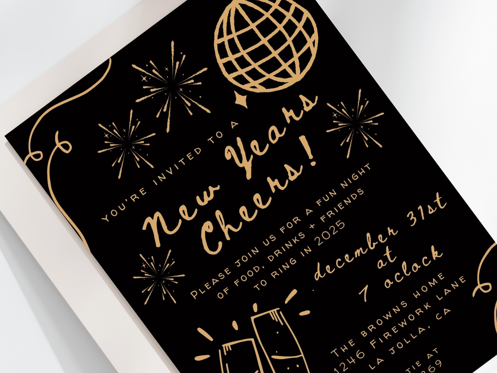 New Years Eve Party Invite, New Years Hand Drawn Invitation, NYE ...