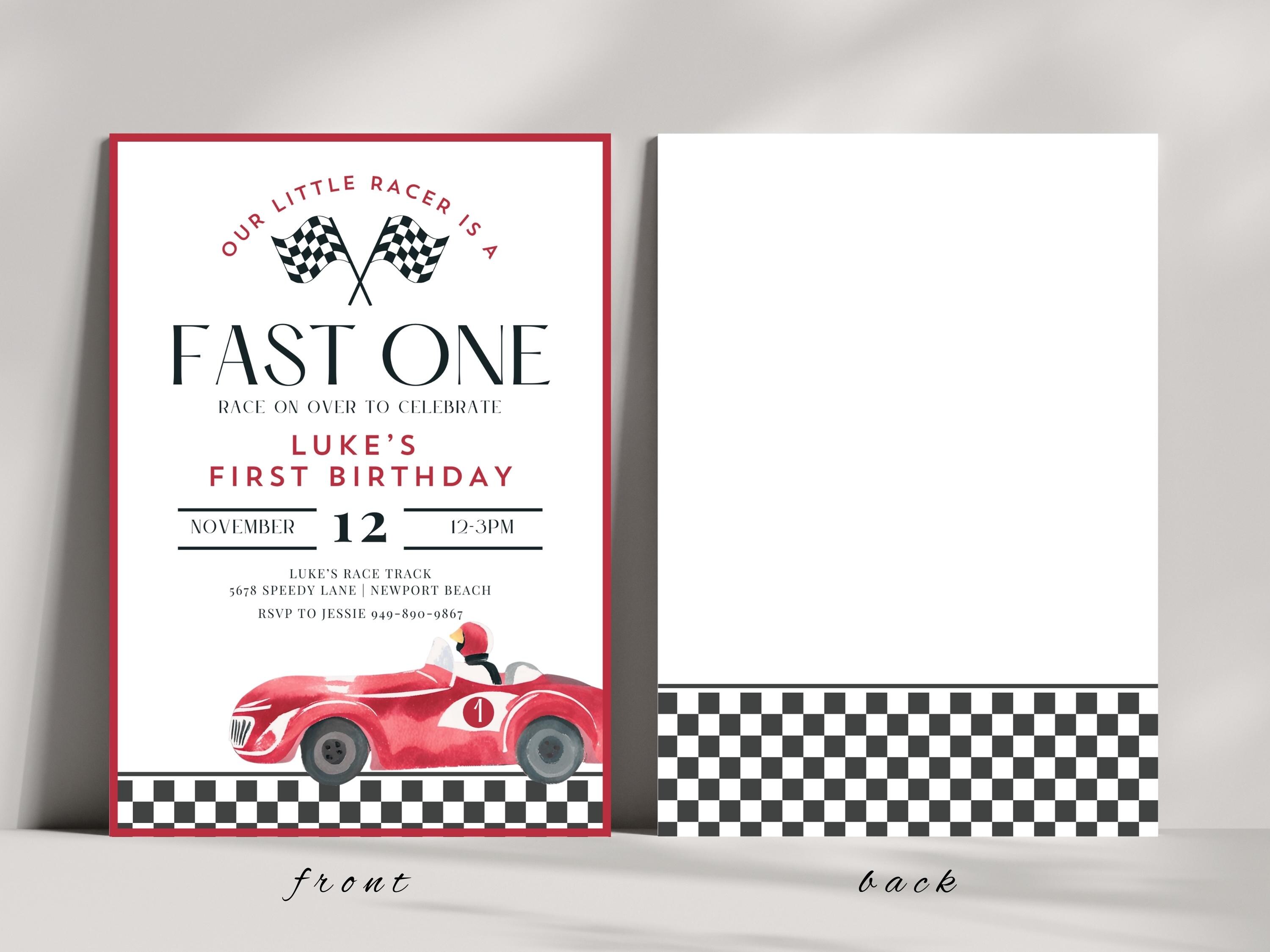 Fast One Birthday Invitation, Race Car Invitation, A Fast One Birthday ...