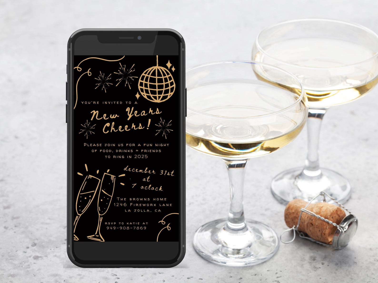 New Years Eve Party Invite, New Years Hand Drawn Invitation, NYE ...
