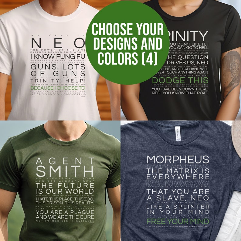 Matrix 2-shirt Neo Trinity Bundle. Unique Movie Quote Collage Scifi ...
