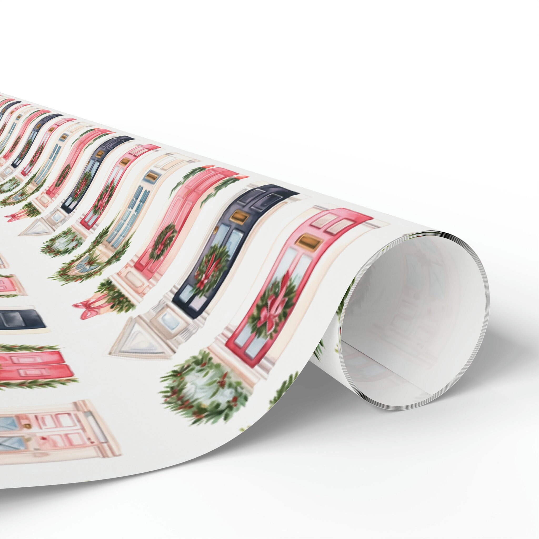 Preppy Christmas Wrapping Paper, Front Door Holiday Design - Etsy