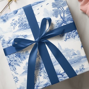 French Toile Wrapping Paper, Blue and White Wrapping Paper, French Gift ...