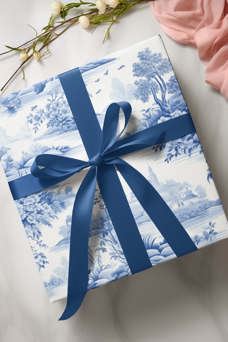 French Toile Wrapping Paper, Blue and White Wrapping Paper, French Gift ...