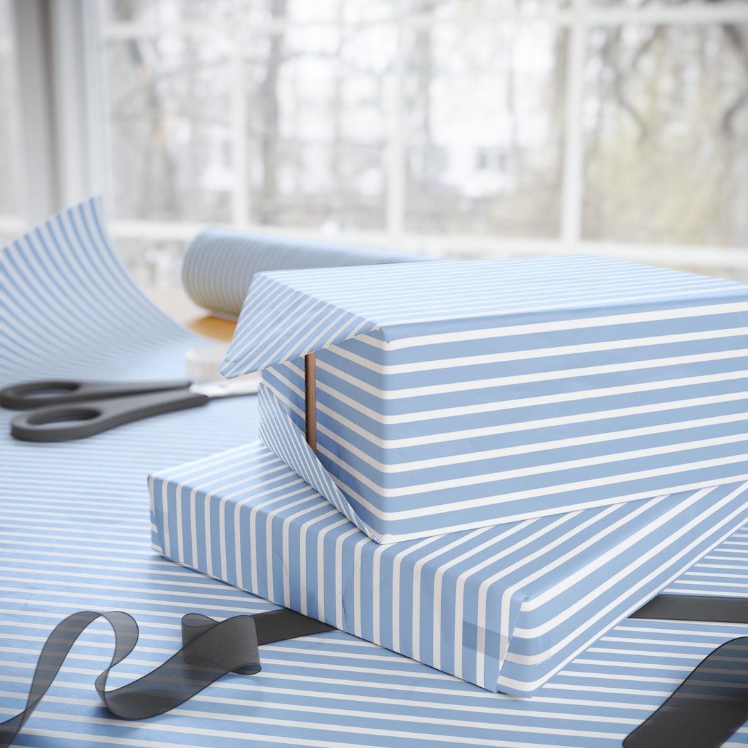 Blue and White Stripe Wrapping Paper, Light Blue Stripes Wrapping Paper ...