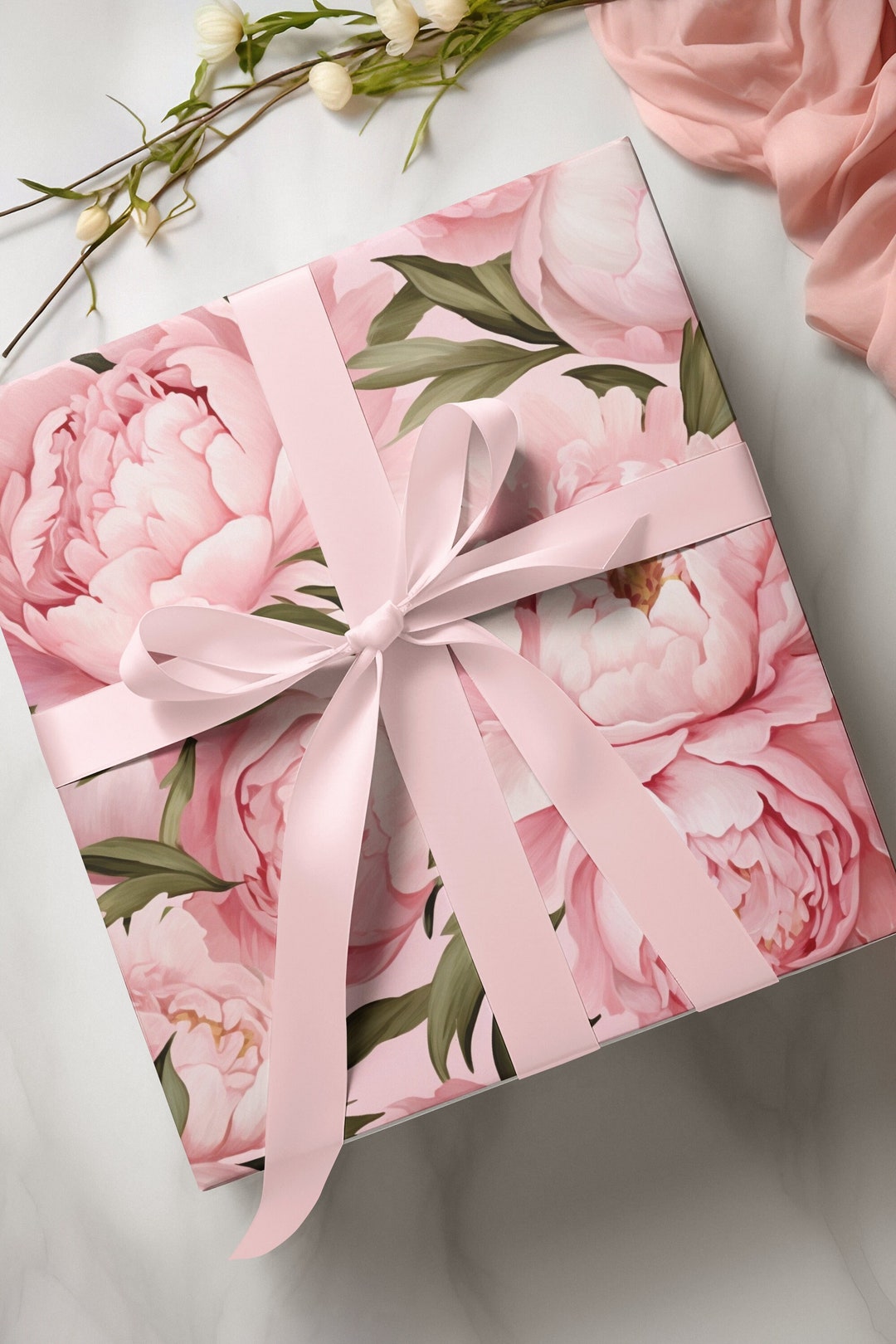 Pink Peony Wrapping Paper, Floral Wrapping Paper, Floral Gift Wrap ...