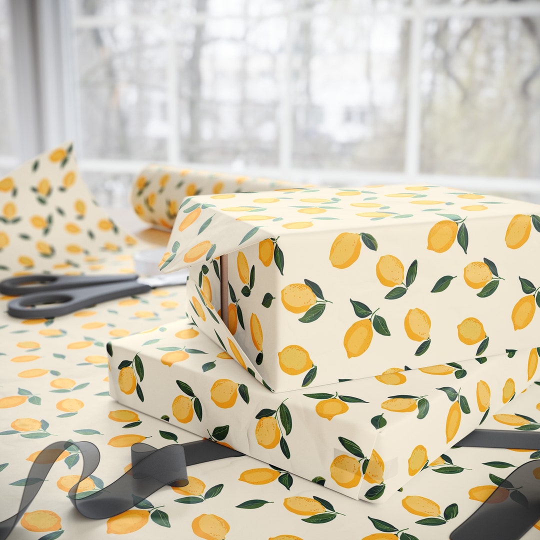 Lemons on Light Beige Wrapping Paper, Lemon Wrapping Paper Roll ...
