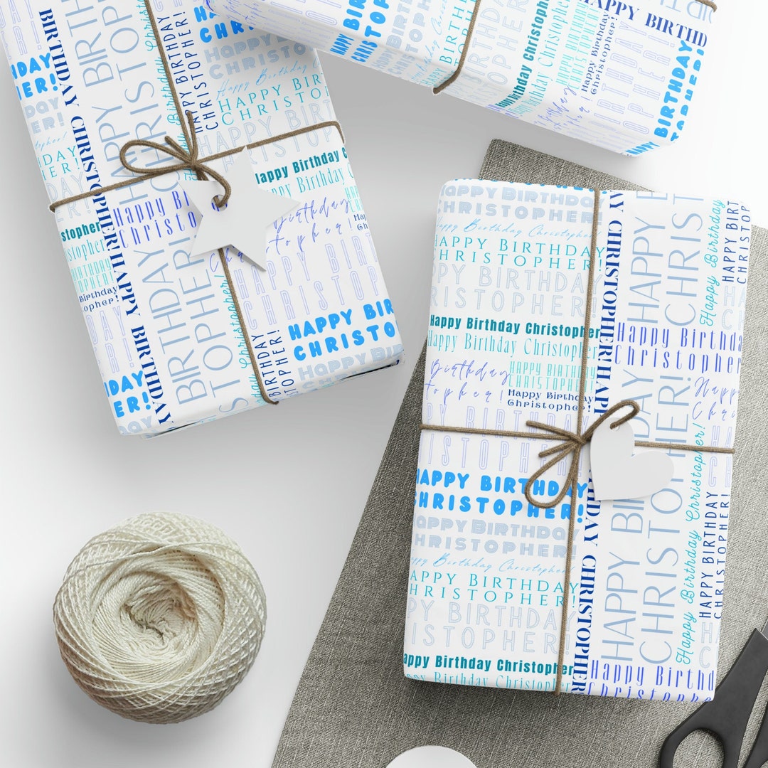 Custom Birthday Wrapping Paper, Custom Birthday With Blue Name Wrapping ...