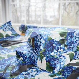 Blue Floral Wrapping Paper, Deep Blue Hydrangea Painting Wrapping Paper ...