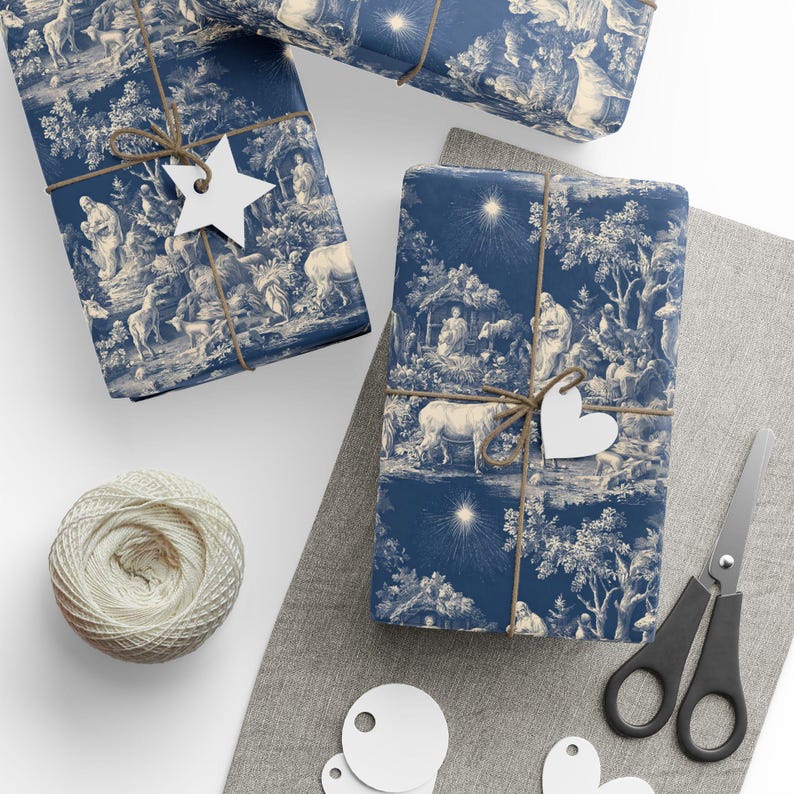 Christmas Wrapping Paper, Nativity Scene Wrapping Paper, Toile Style ...