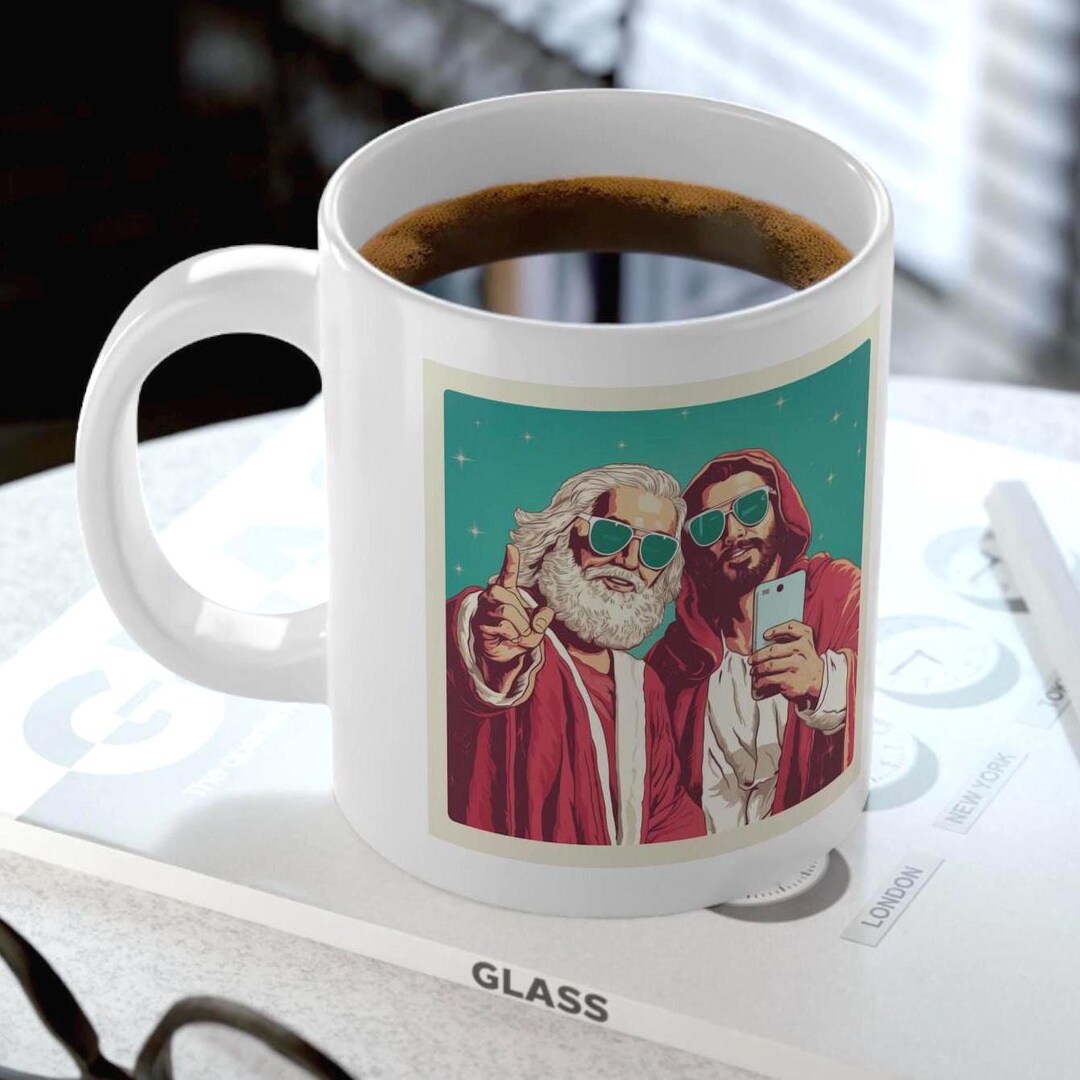 Jumbo Christmas Mug, Santa and Jesus Selfie Funny Jumbo Mug, 20oz ...