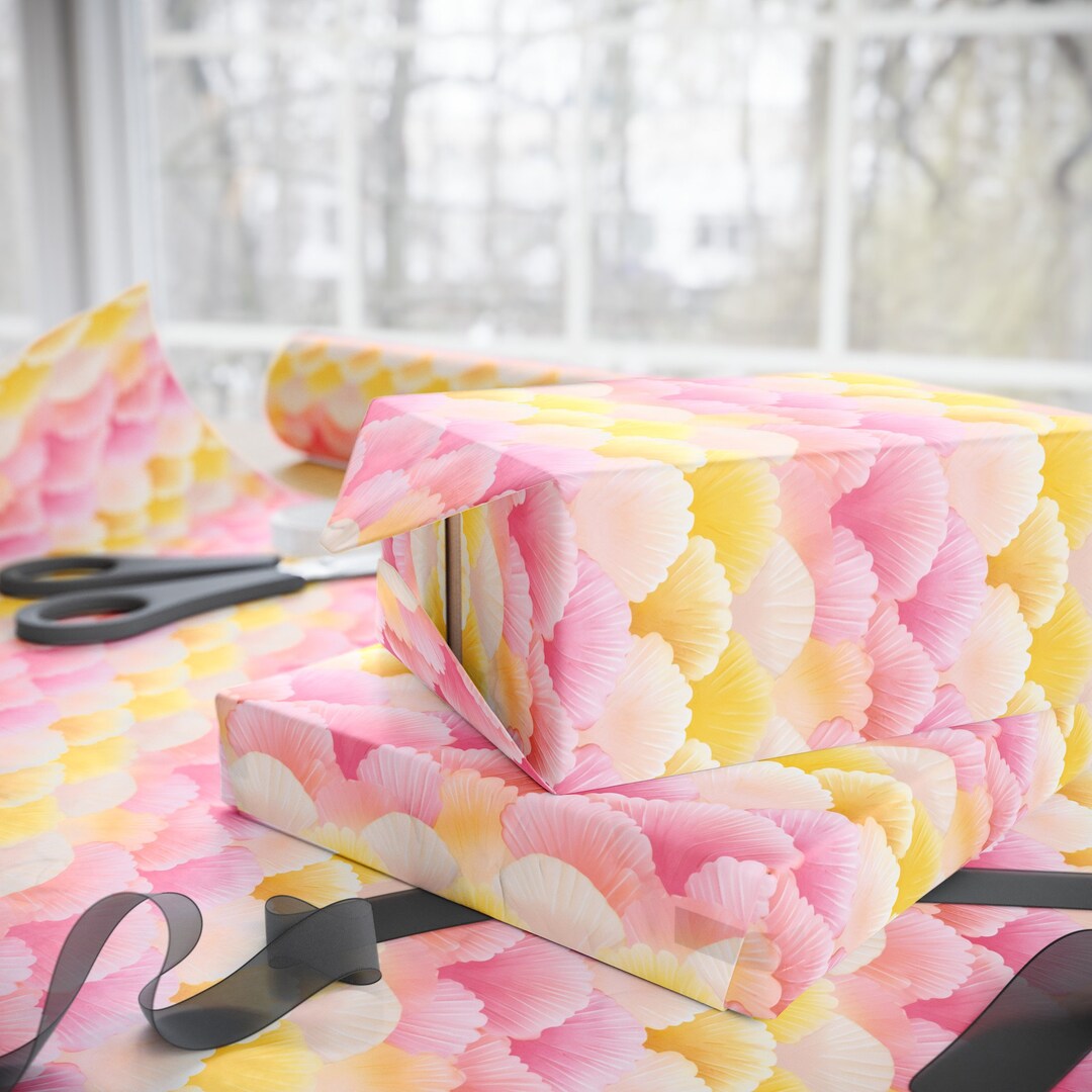 Pink and Yellow Scallop Wrapping Paper, Scallop Wrapping Paper, Pink ...