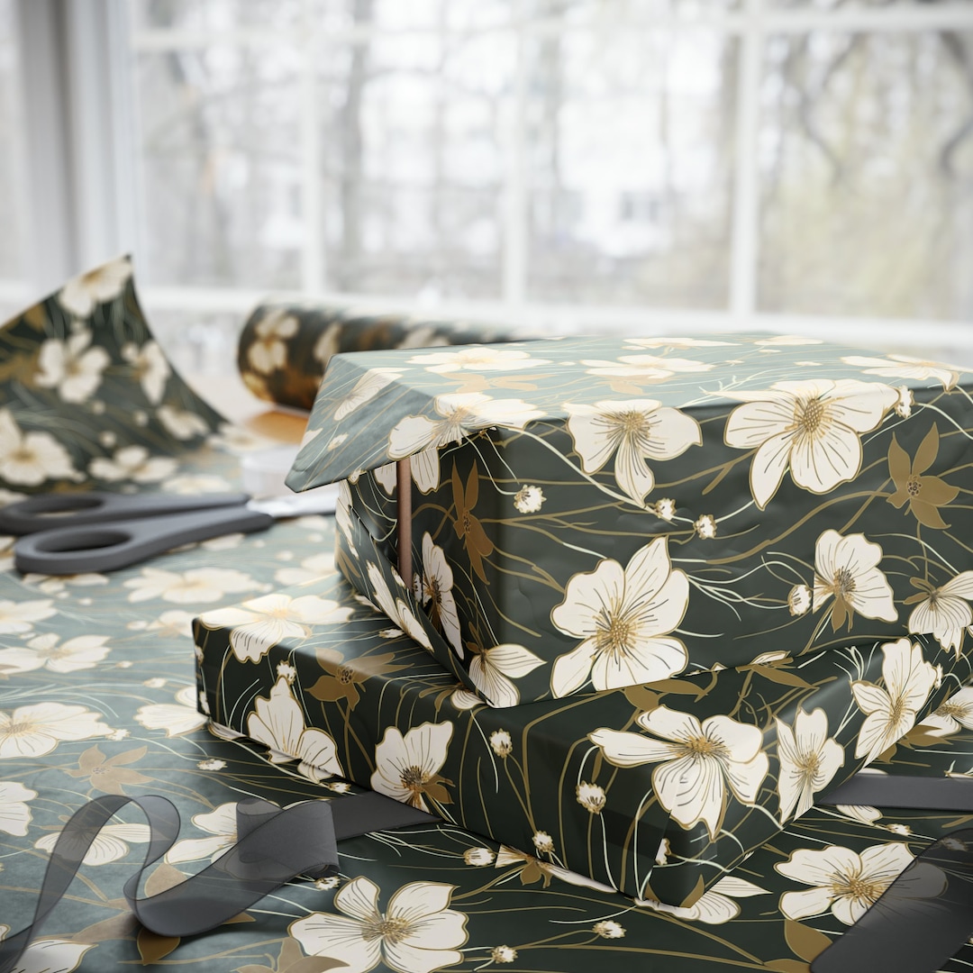 Floral Wrapping Paper, Olive Green Wrapping Paper, Green Floral ...