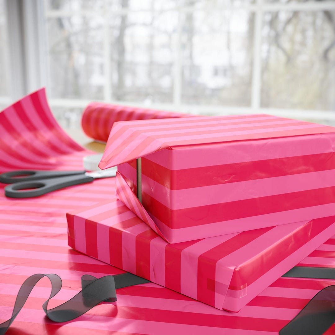 Hot Pink Thick Stripe Wrapping Paper, Pink Stripe Wrapping Paper, Thick ...