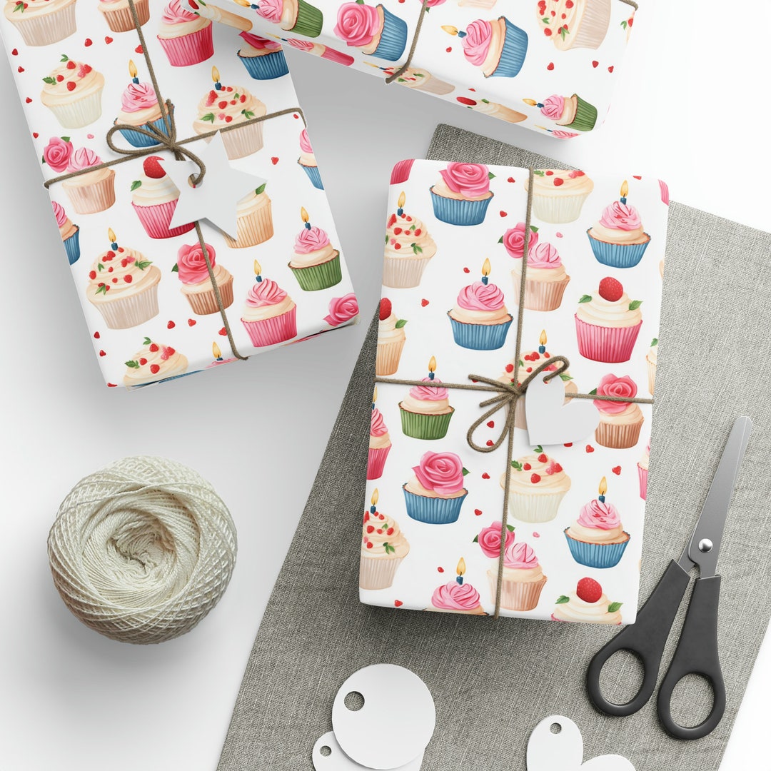Birthday Wrapping Paper, Cupcake Wrapping Paper, Cupcake Gift Wrap ...