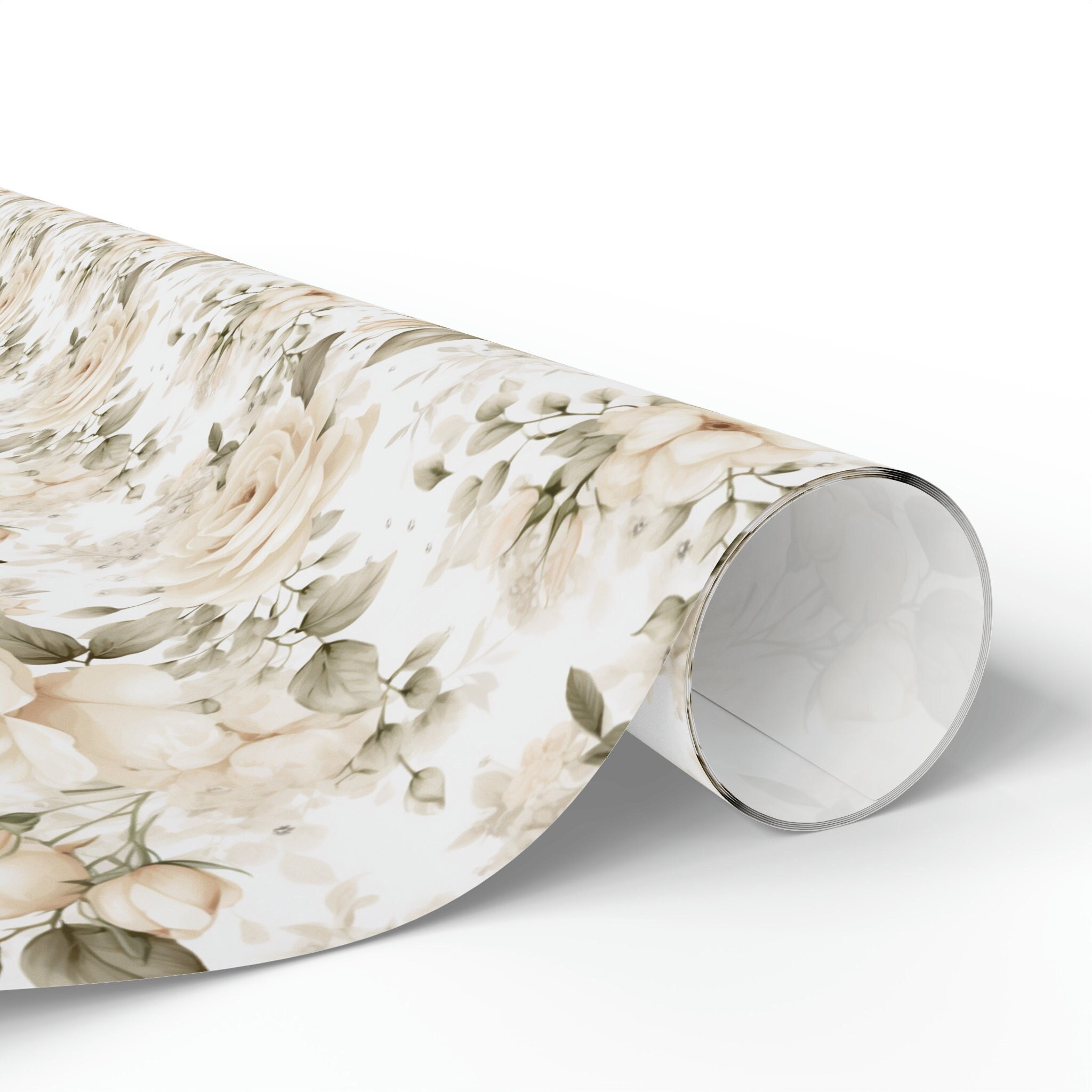 Floral Wrapping Paper, Ivory Roses Wrapping Paper, Wrapping Paper, Gift ...