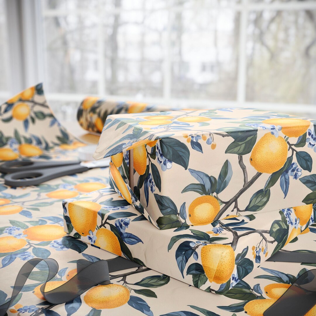 Lemon Wrapping Paper, Citrus Lemons on Branches Wrapping Paper Roll ...