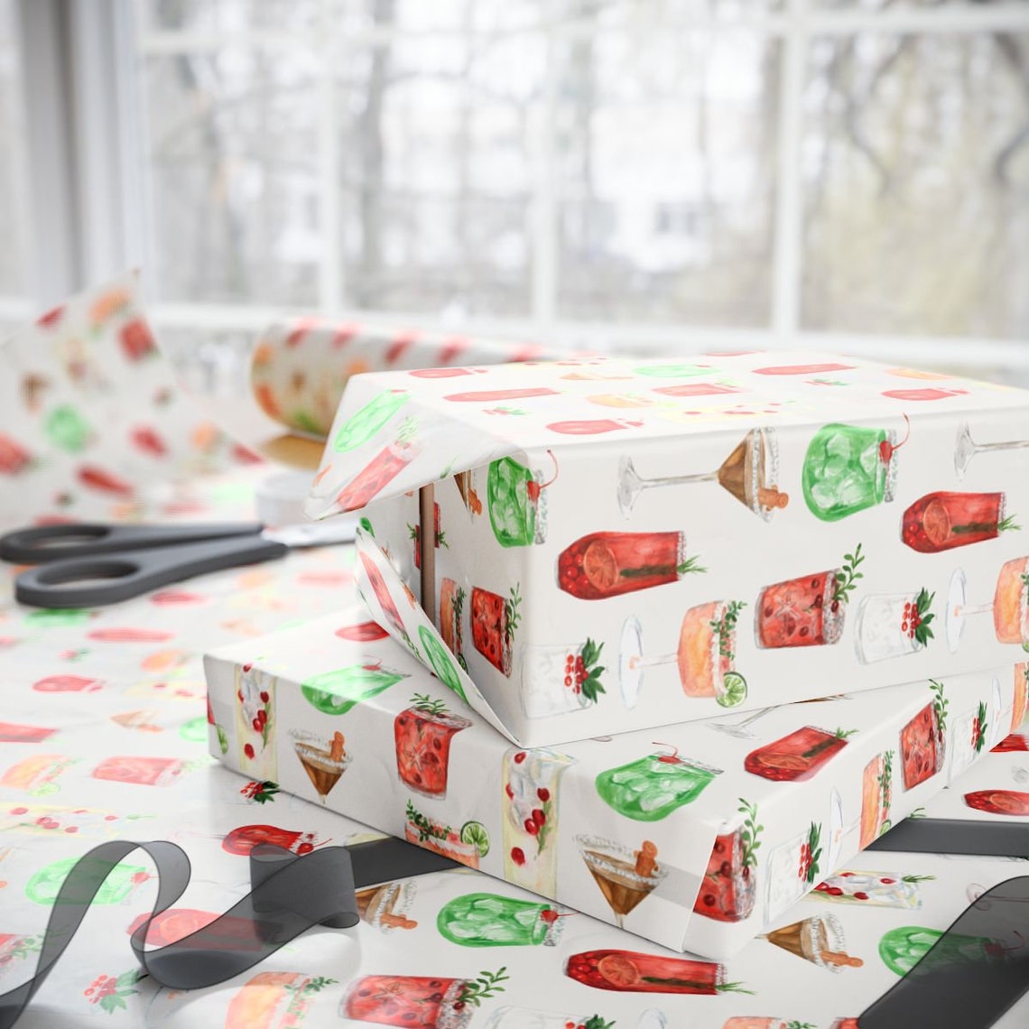 Christmas Wrapping Paper, Christmas Cocktail Wrapping Paper, Cute ...