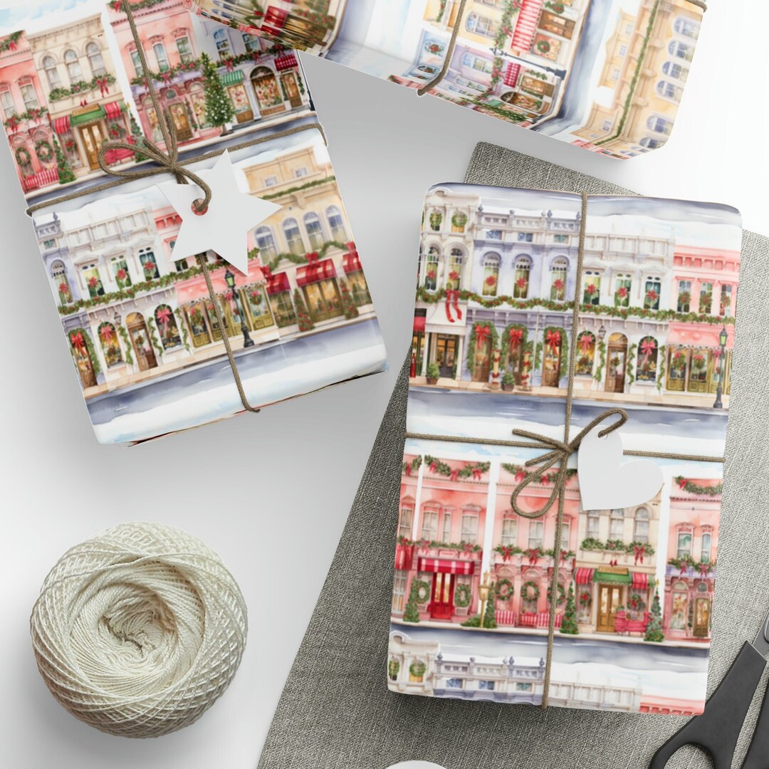 Christmas Wrapping Paper, Christmas Downtown Storefront Wrapping Paper ...