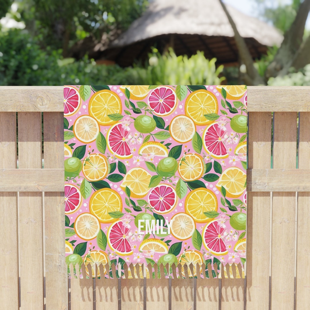 Custom Citrus Beach Towel, Custom Lemon Beach Towel, Custom Pink Beach ...