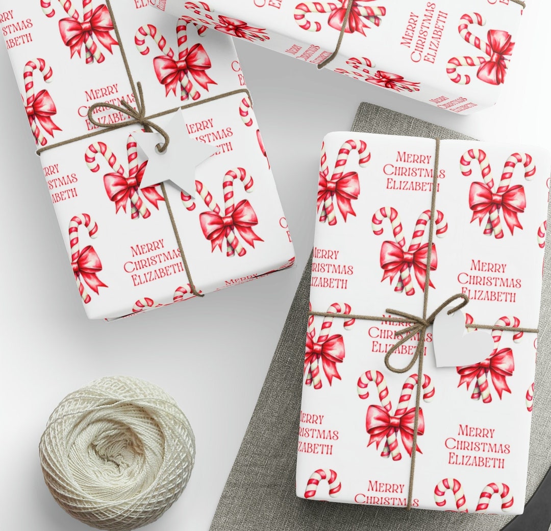Custom Candy Cane Wrapping Paper, Christmas Wrapping Paper, Customized ...