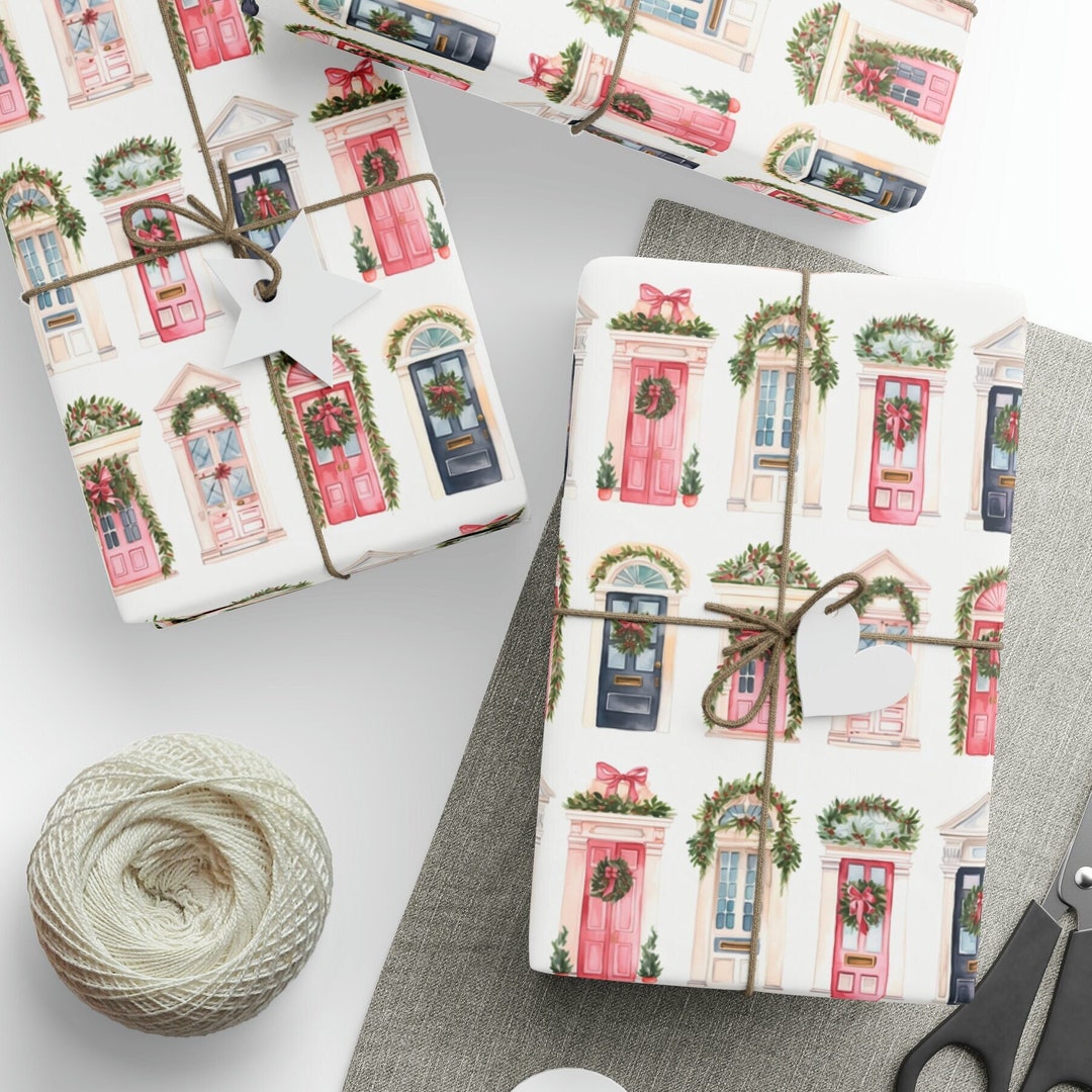 Preppy Christmas Wrapping Paper, Front Door Holiday Design - Etsy