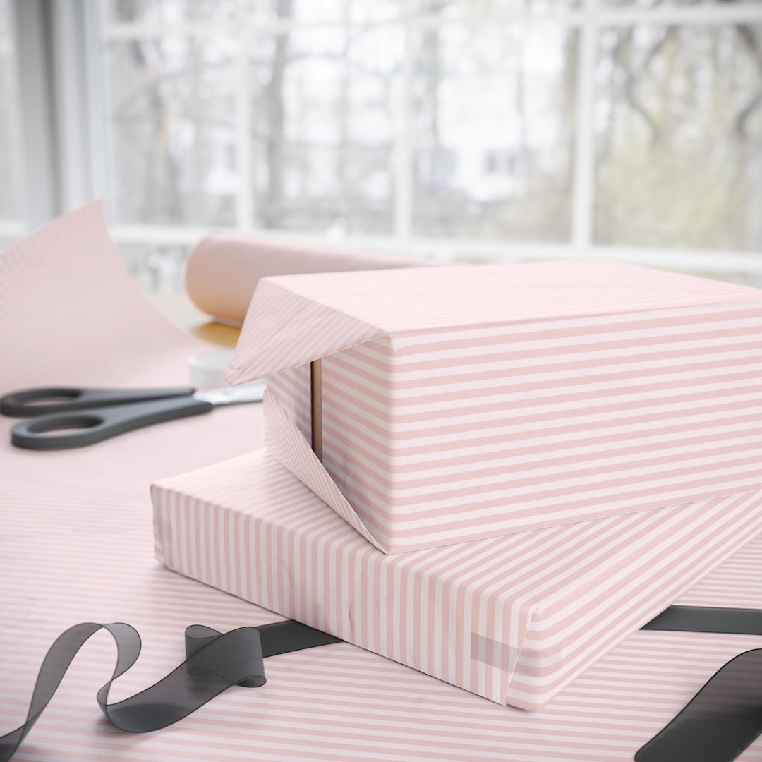 Thin Pink Stripe Wrapping Paper, Pink Stripe Wrapping Paper, Light Pink ...