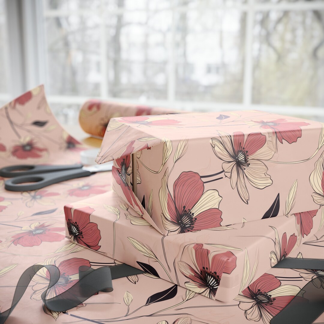 Mauve Pink Floral Wrapping Paper, Modern Floral Wrapping Paper, Floral ...